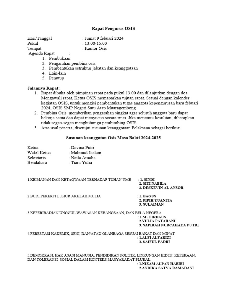 Notulen Rapat Pengurus OSIS 2425 | PDF