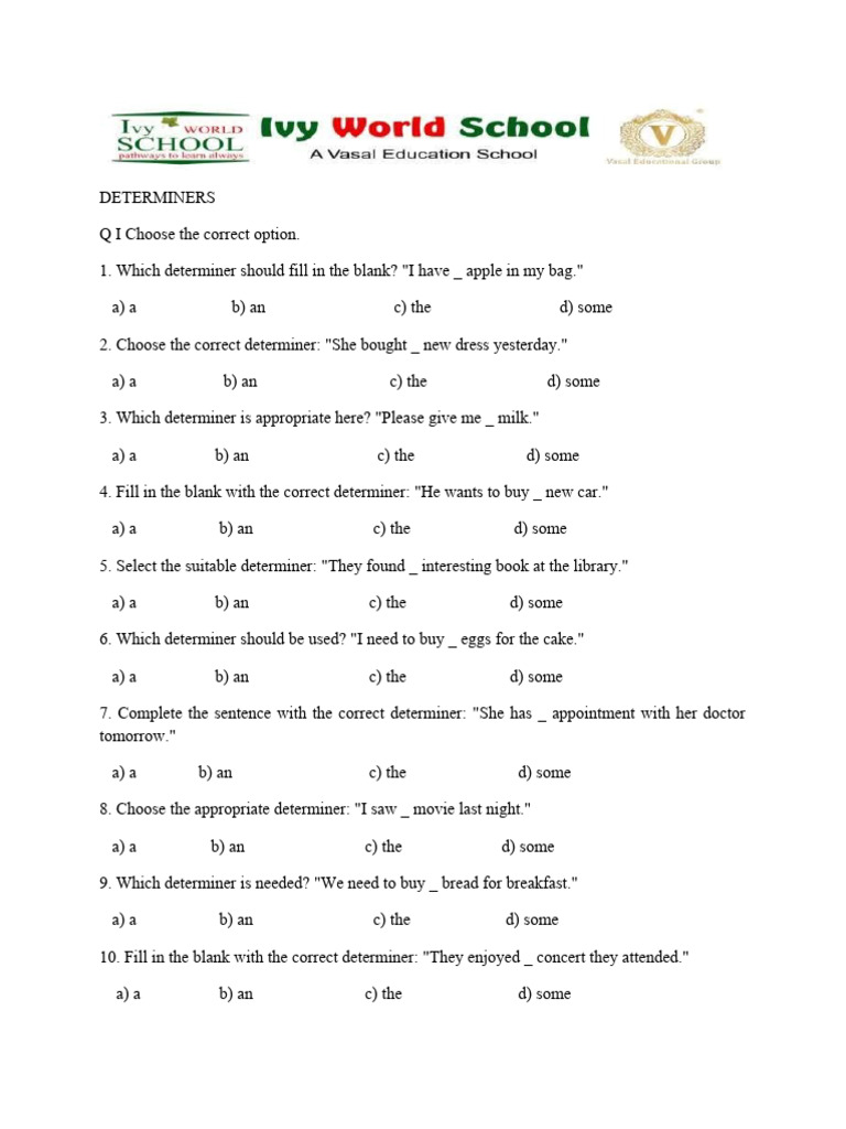 Determiners Worksheet 1 | PDF | Linguistics