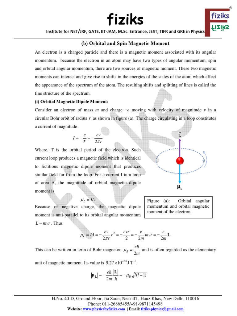 (b) Orbital and Spin Magnetic Moment | PDF | Spin (Physics) | Magnetism