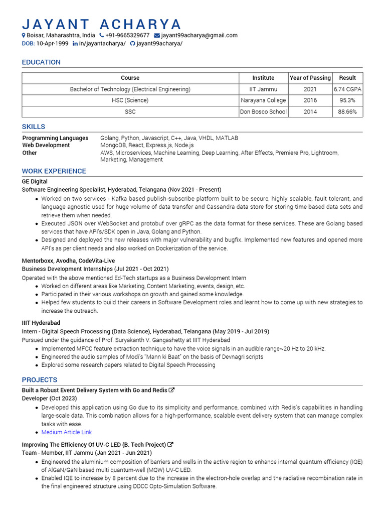 Jayant Acharya Resume PDF | PDF | Encryption | Cryptography
