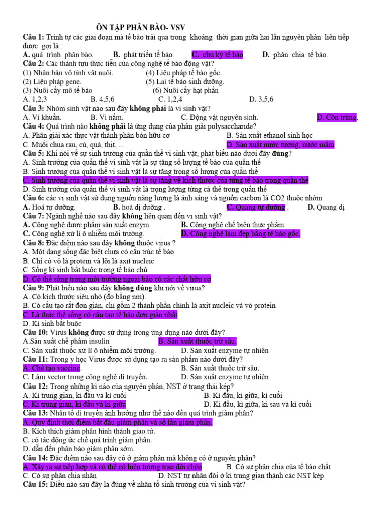 Ôn tập PB - VSV- 2 | PDF