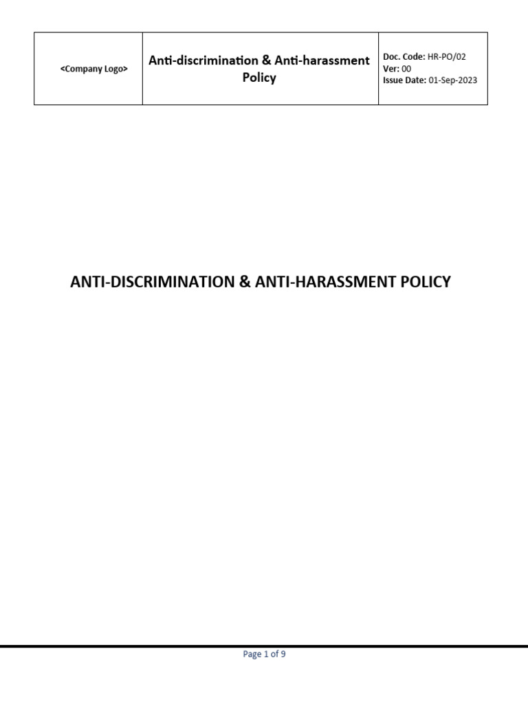 Anti-Discrimination & Anti-Harassment Policy | PDF | Harassment ...