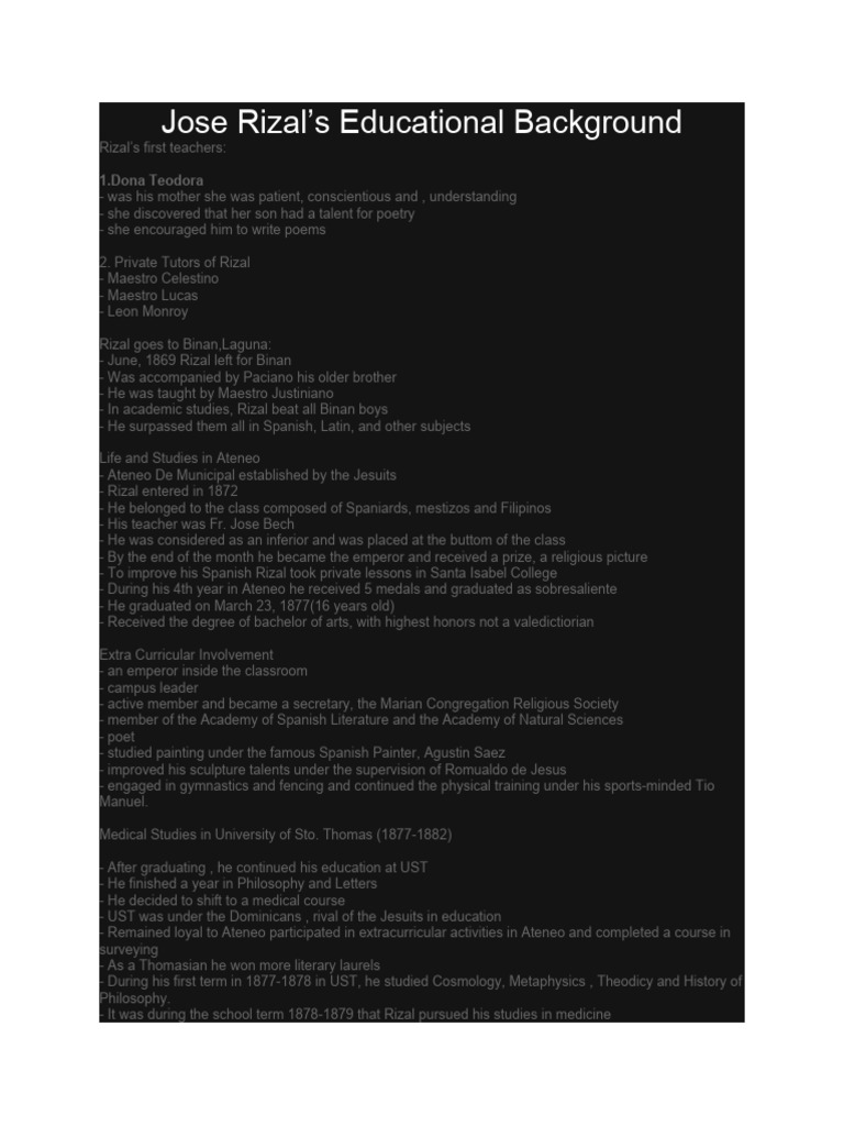 Jose Rizal's Educational Background: 1.dona Teodora | PDF | Classics