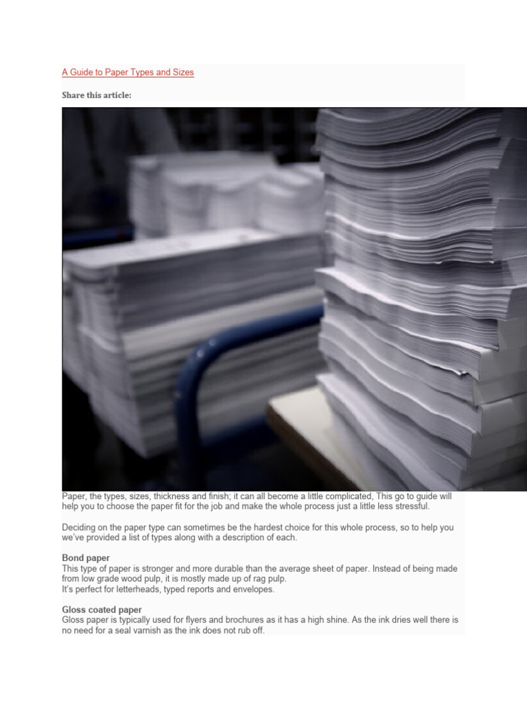 A Guide To Paper Types and Sizes | PDF | Paper | Drawing