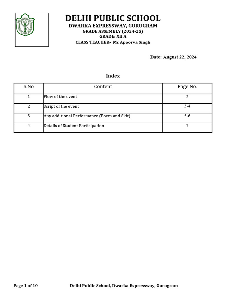 Grade XII A Assembly Details | PDF | Health Care