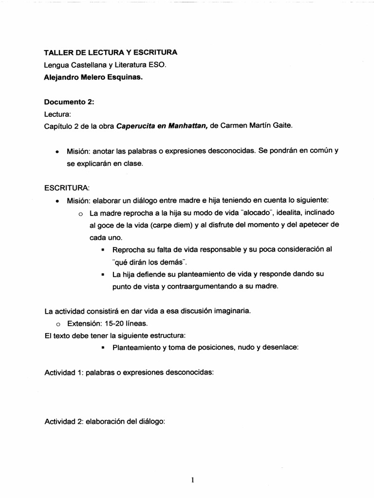 Hoja taller escritura 2 | PDF