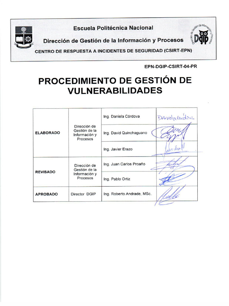 Epn Dgip Csirt 04 PR - Gestionvulnerabilidades | PDF