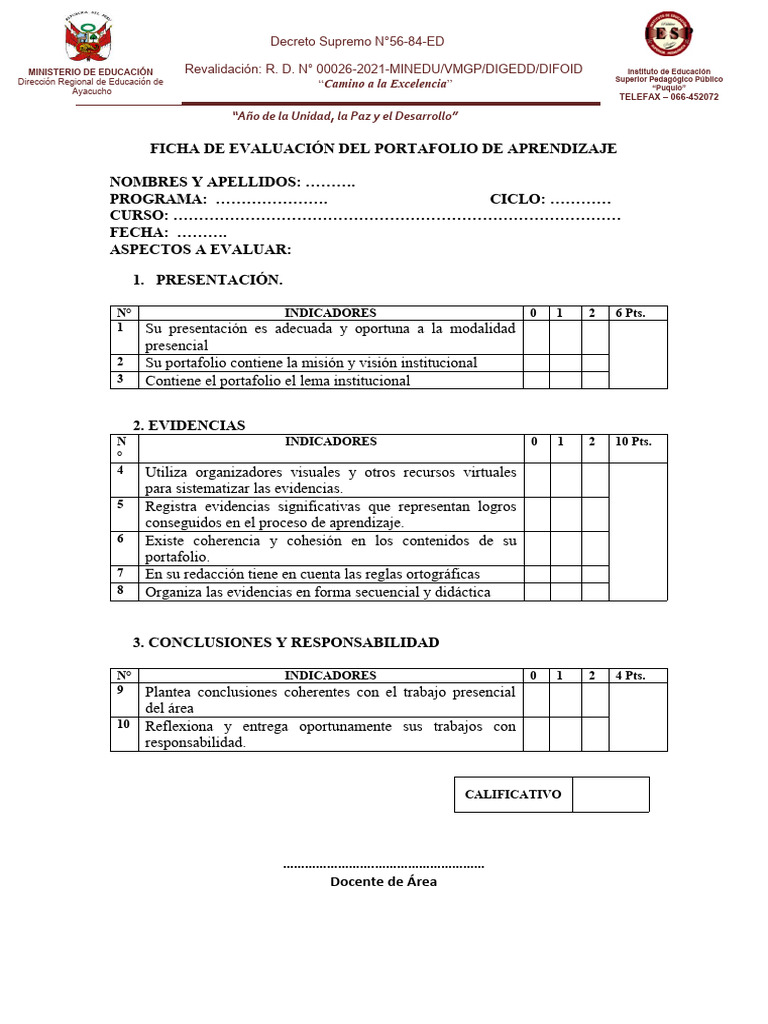 Ficha para Evaluar Portafolio | PDF | Teoría de la educación | Pedagogía
