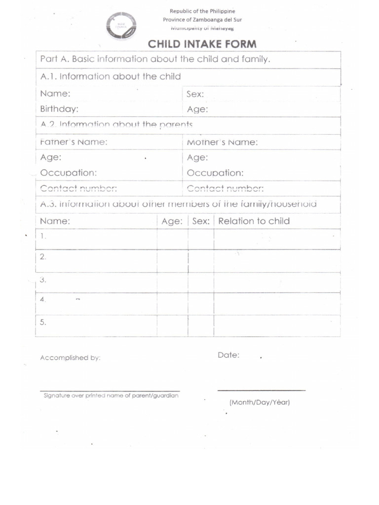Child Intake Form | PDF