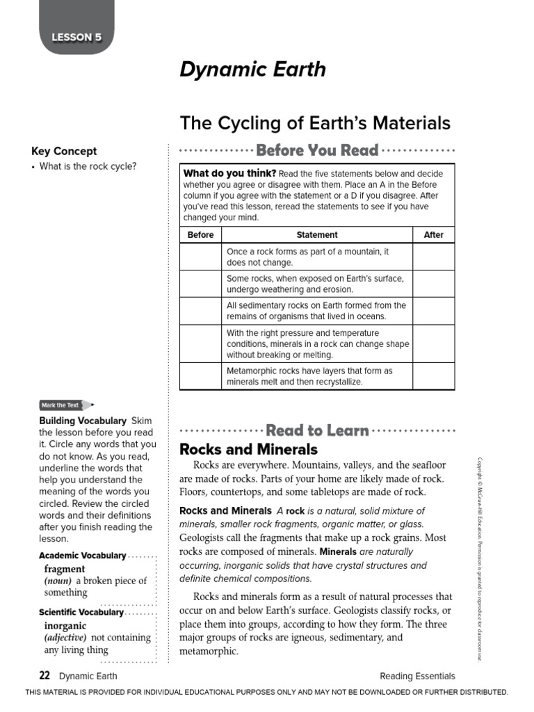 Lesson 5 The Cycling of Earth S Materials | PDF | Rock (Geology ...