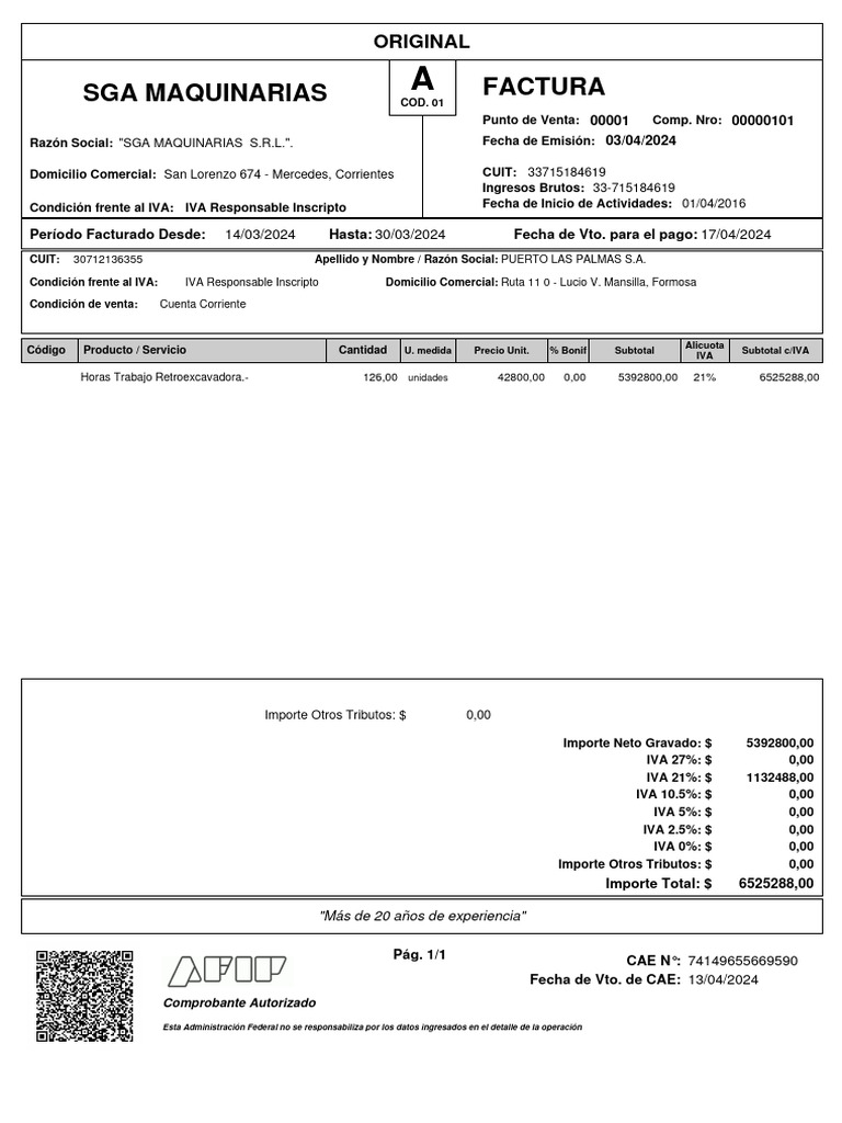 Ejemplo Factura A | PDF | Economias