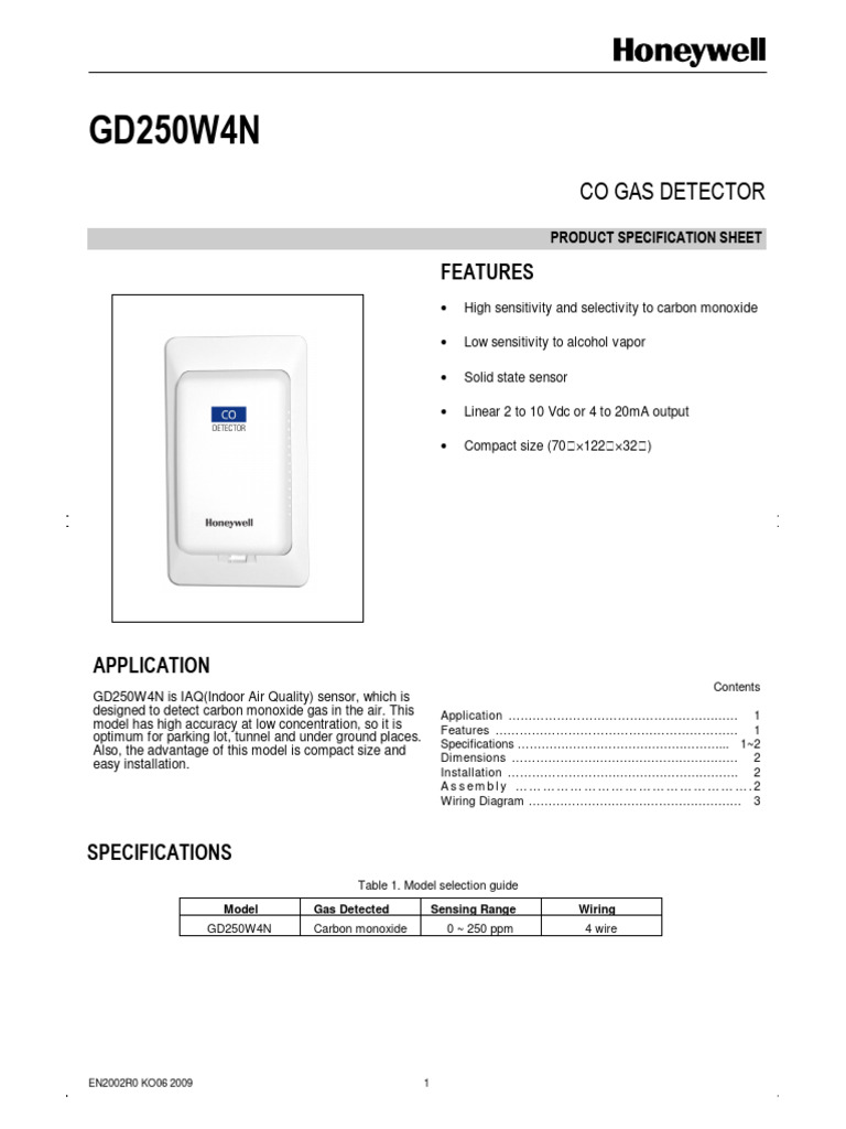 GD250W4N - CO Gas Detector | PDF | Sensor | Printed Circuit Board