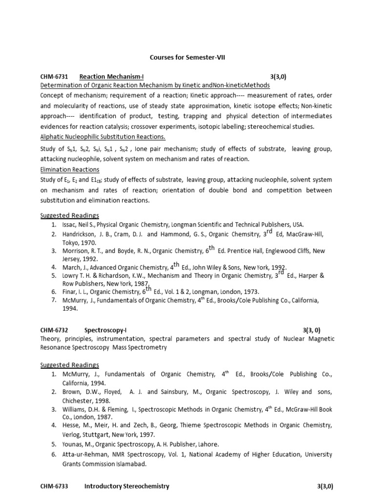 Semester VII & VIII Organic Chemistry Courses | PDF | Chemical ...