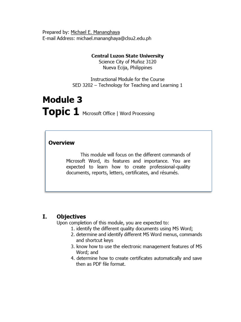 Module 3. Word Processing | PDF | Microsoft Word | Hyperlink