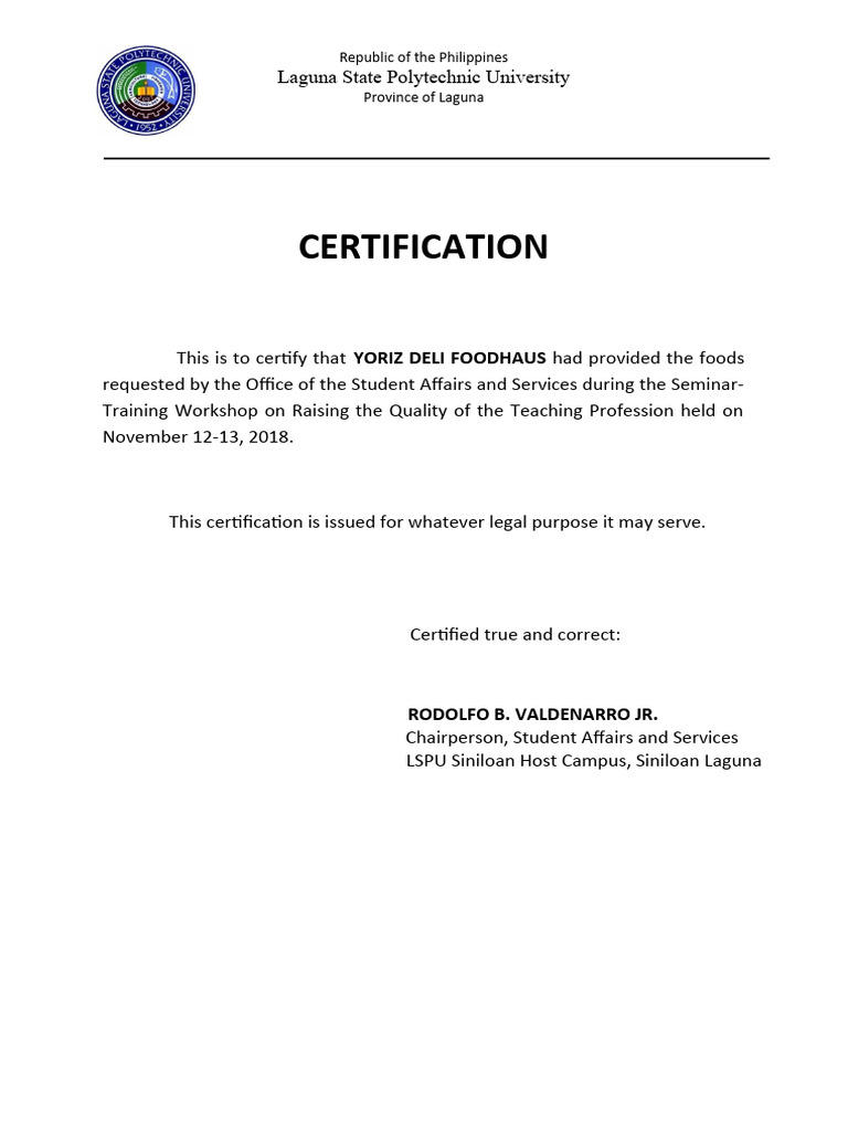 Foods Certification | PDF