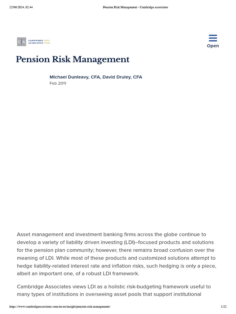 Pension Risk Management - Cambridge Associates | PDF | Financial Risk ...