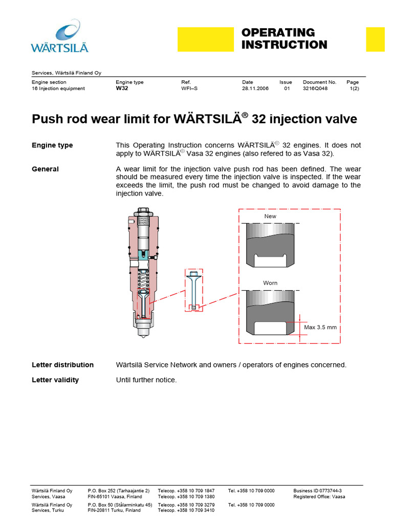 Wartsila 32 Instruction - Injection valve push rod | PDF | Information | Business Law