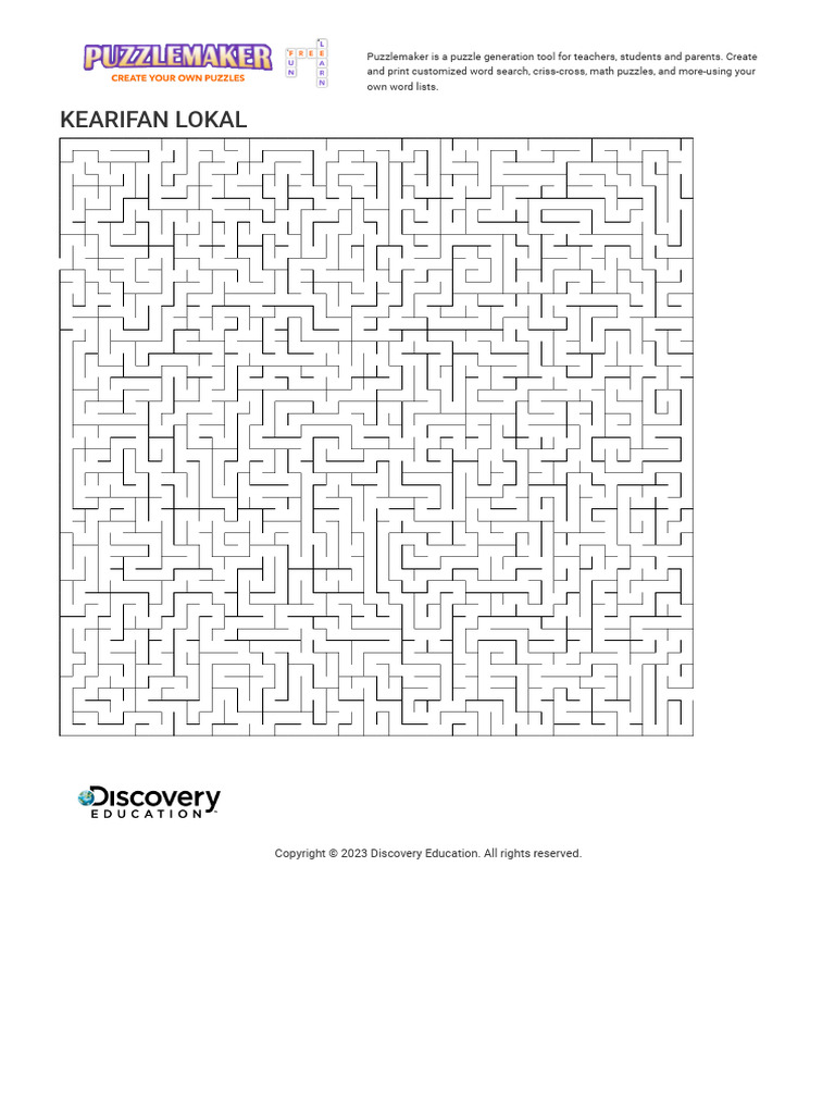 GAMES 2 - SISWA Maze Puzzle - Discovery Education Puzzlemaker | PDF ...