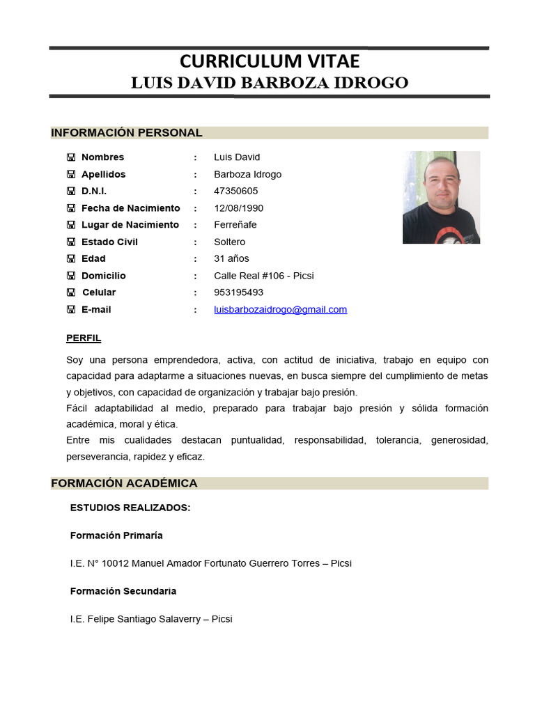 Curriculum Vitae de Luis David Barboza | PDF | Hidrología | Agua dulce