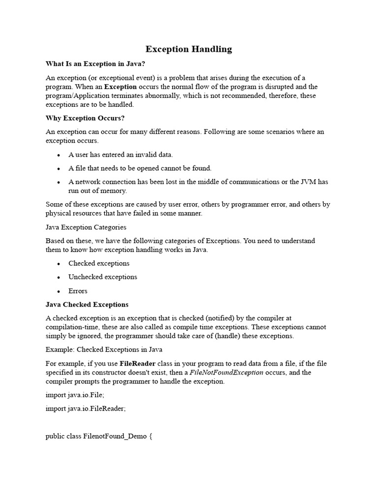 Exception Handling | PDF | Class (Computer Programming) | Java ... Exception Handling | PDF | Class (Computer Programming) | Java ...