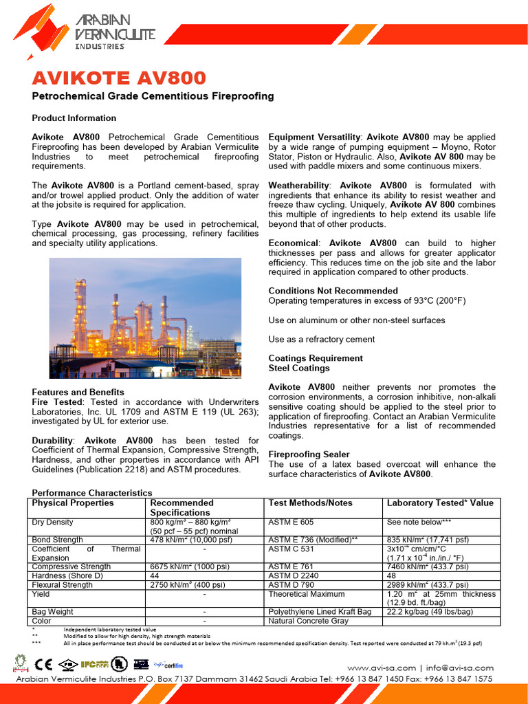 Avikote AV800 Fireproofing Overview | PDF | Cement | Coating