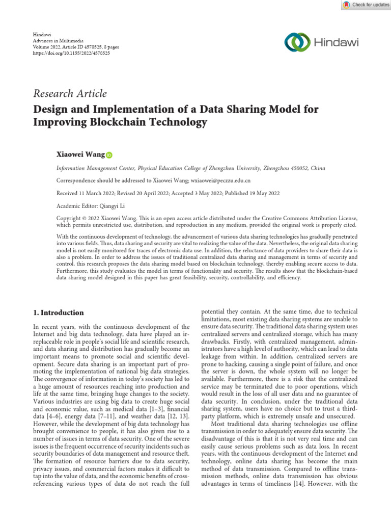 Advances in Multimedia - 2022 - Wang - Design and Implementation of a Data Sharing Model for ...