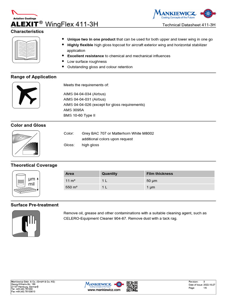 Alexit Wingflex 411-3H: Characteristics | PDF | Materials | Industrial Processes