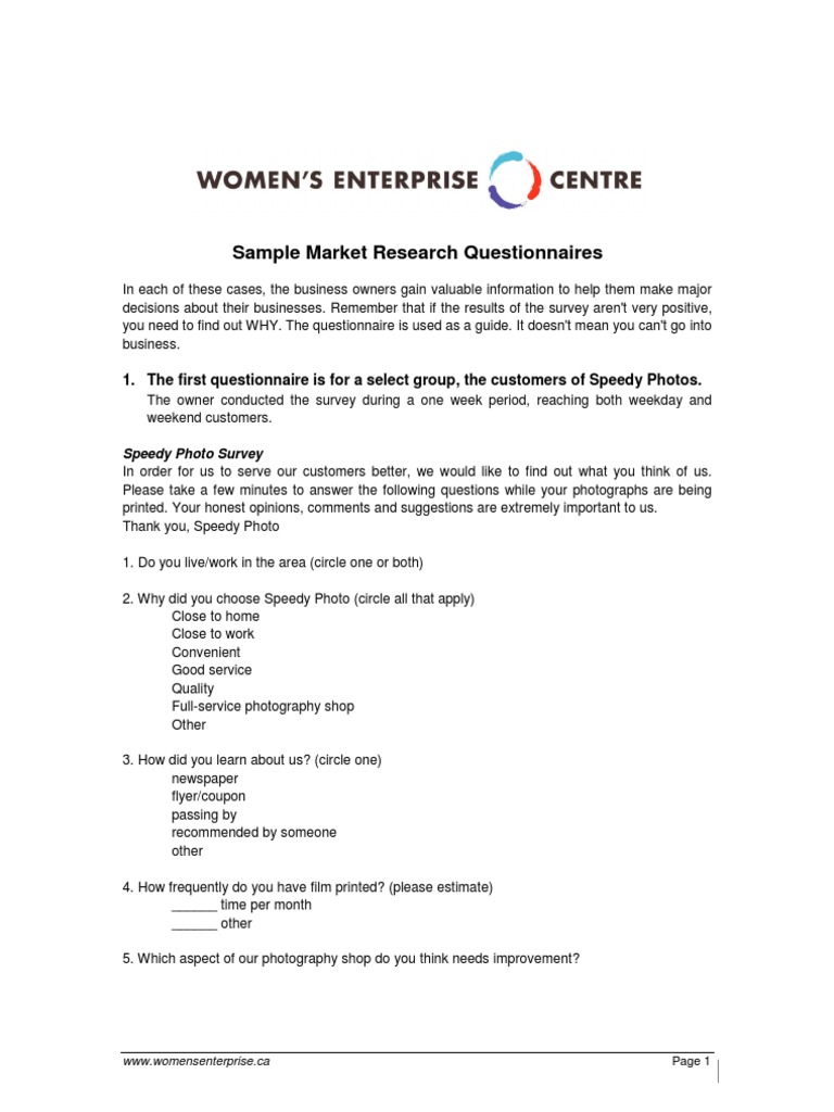 Questionnaire Format For Research