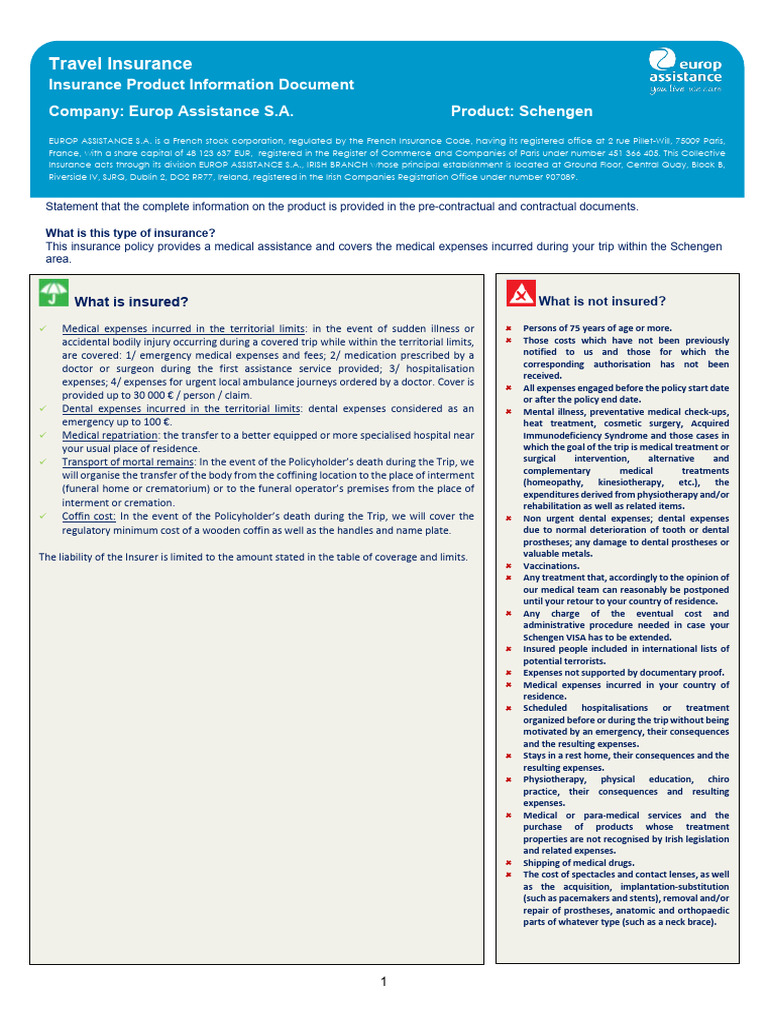 SchengenDirect ALL Schengen EN IPID | PDF | Insurance | Cremation
