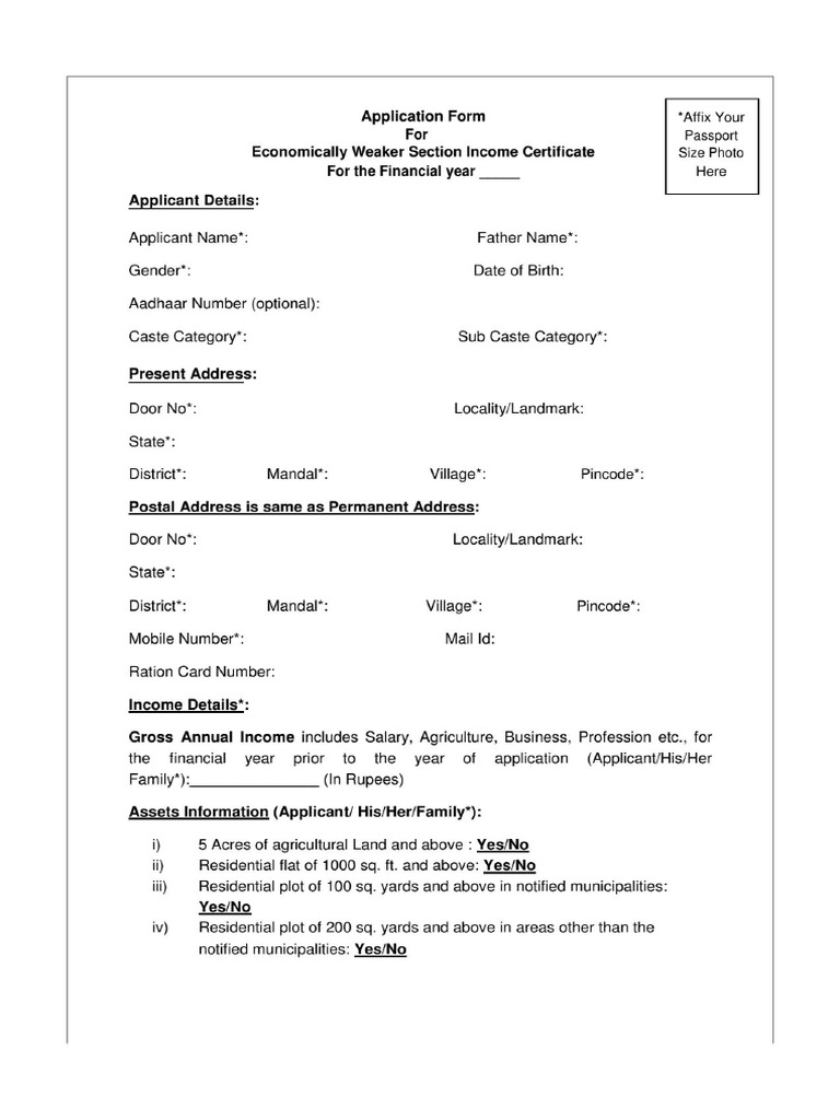 Issuance of Income Asset Certificate For Economically Weaker Sections ...