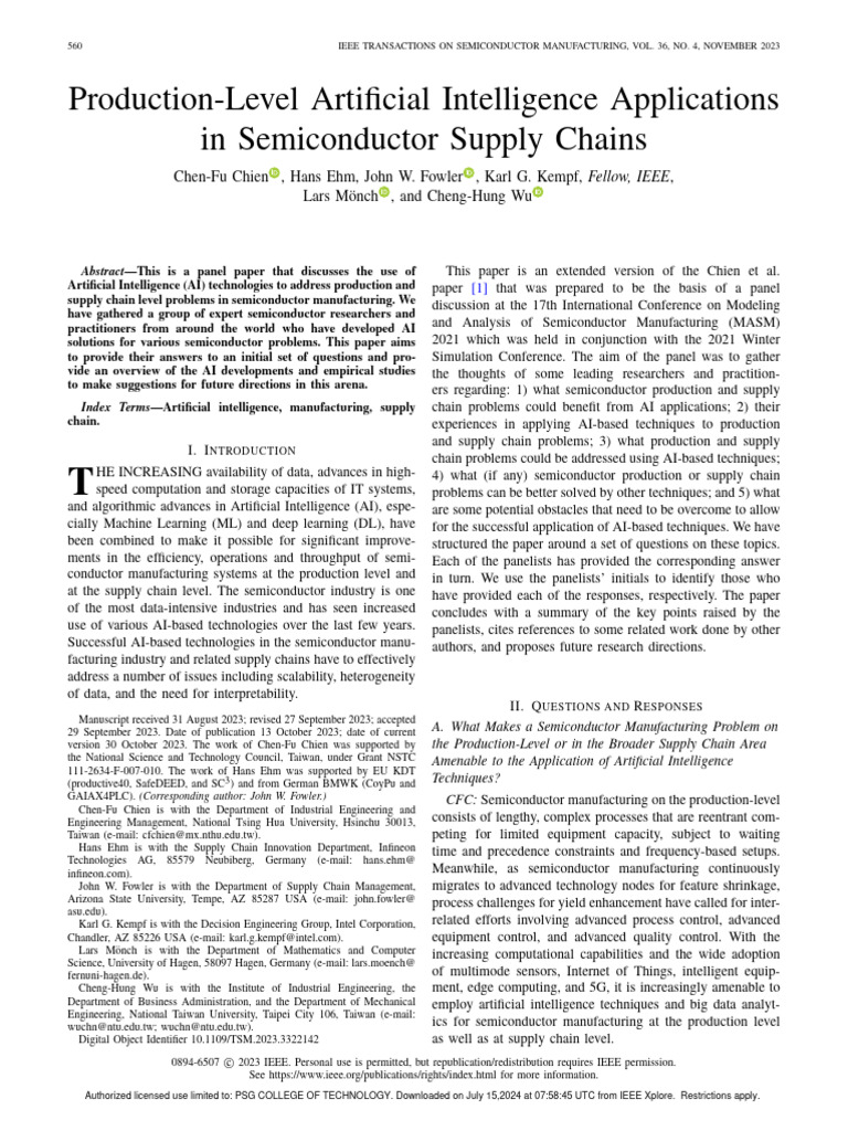 Production-Level Artificial Intelligence Applications in Semiconductor Supply Chains | PDF ...