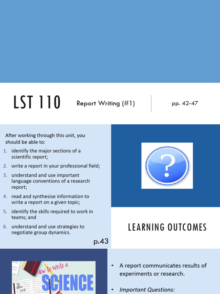 2024 LST 110 Week4 - Report Writing | PDF | Methodology