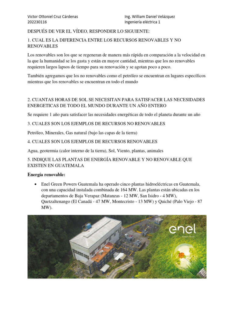 Hoja de Trabajo Tipos de Energias | PDF | Energía renovable ...