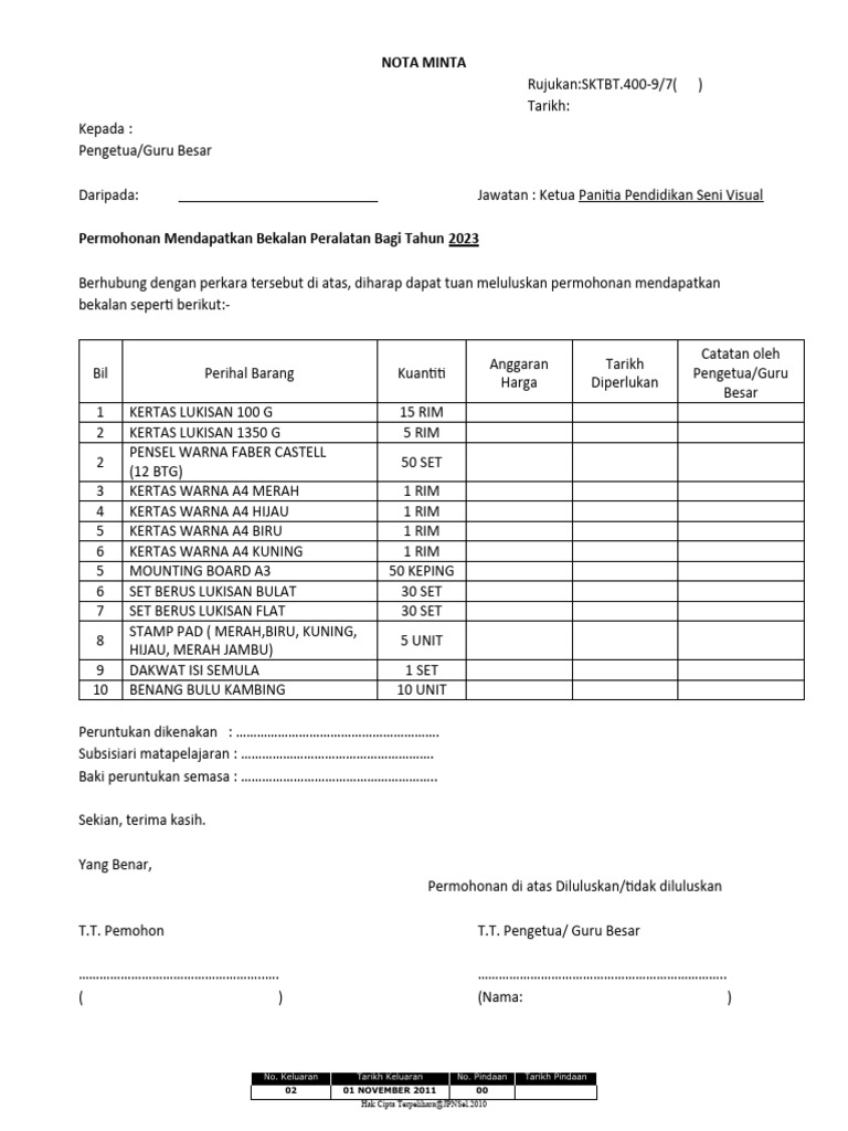 Nota Minta 2022 - PANITIA PSV 2 | PDF