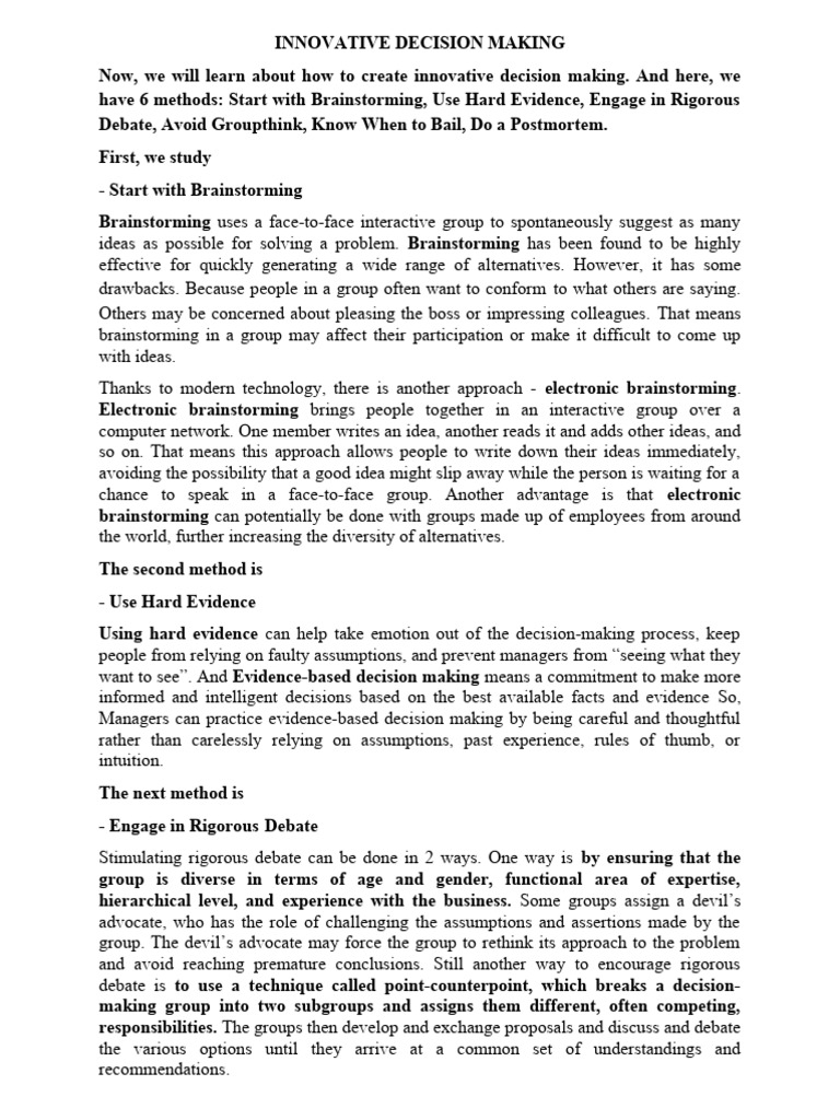 Innovative Decision-Making Methods | PDF | Brainstorming | Decision Making