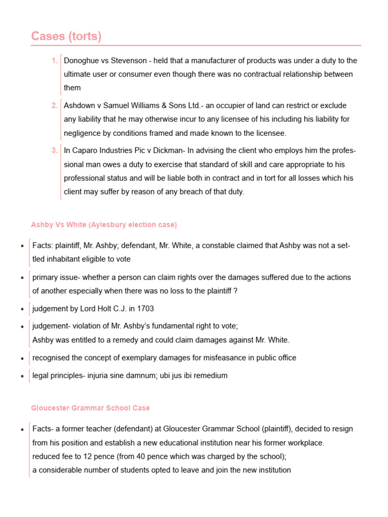 Cases (Torts) | PDF | Tort | Damages