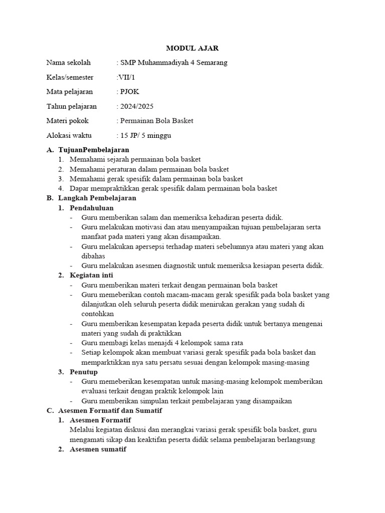 2425 Modul Ajar Pjok Vii | PDF