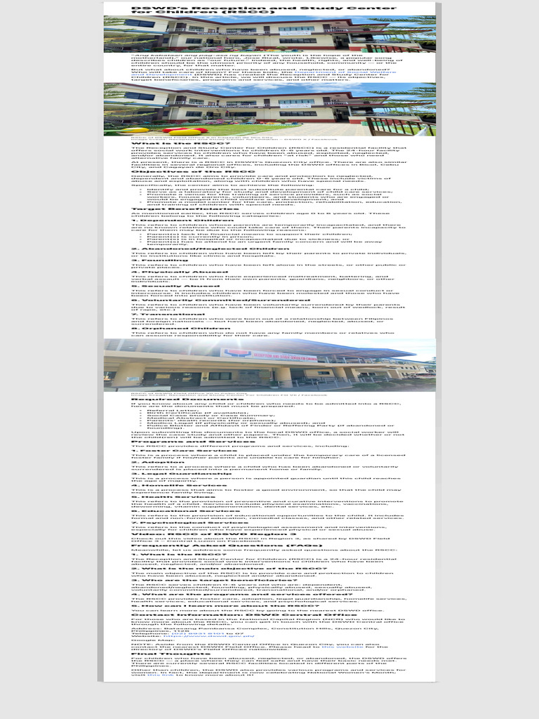 DSWD's Reception and Study Center For Children (RSCC) DSWD Assistance ...