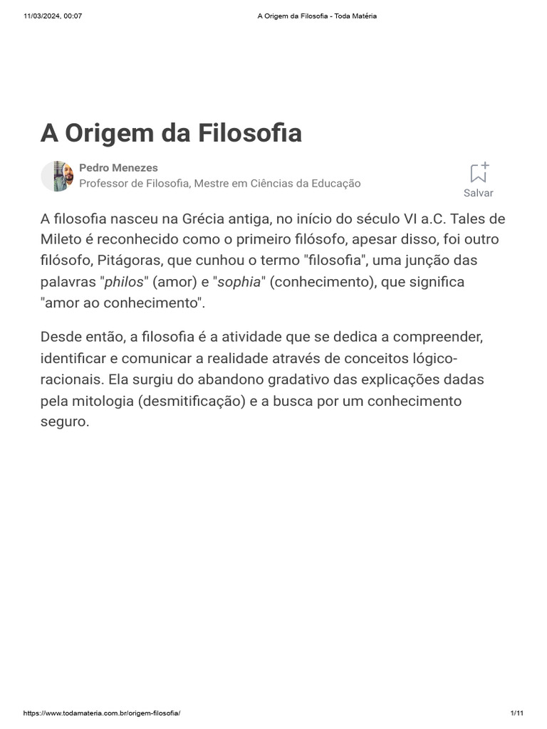 A Origem Da Filosofia - Toda Matéria | PDF | Mitologia grega | Grécia ...