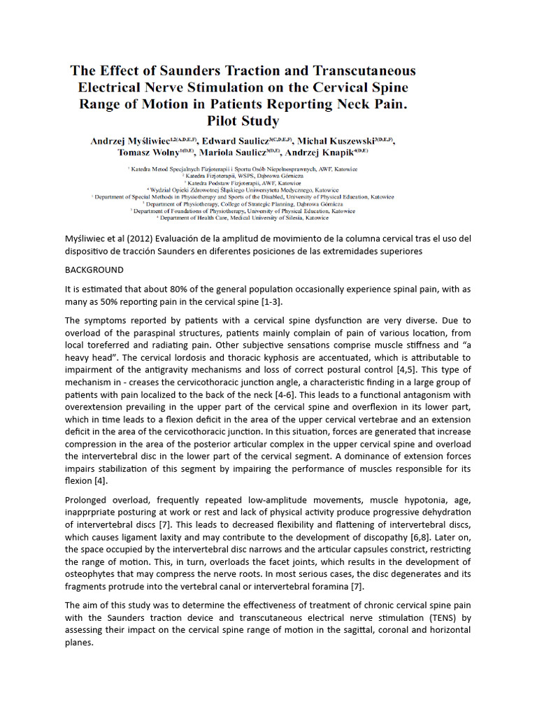 Myśliwiec et al (2012) Evaluación de la amplitud de movimiento de la columna cervical tras el ...