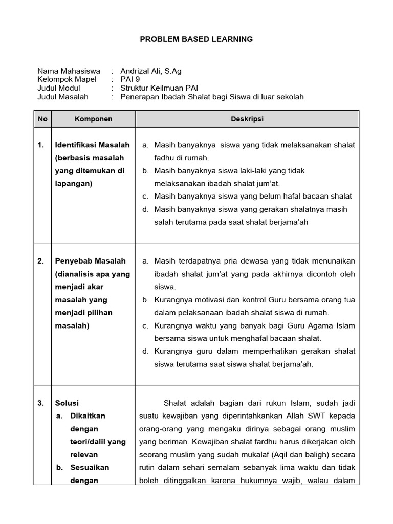 PBL Modul Struktur Keilmuan PAI Andrizal Ali | PDF