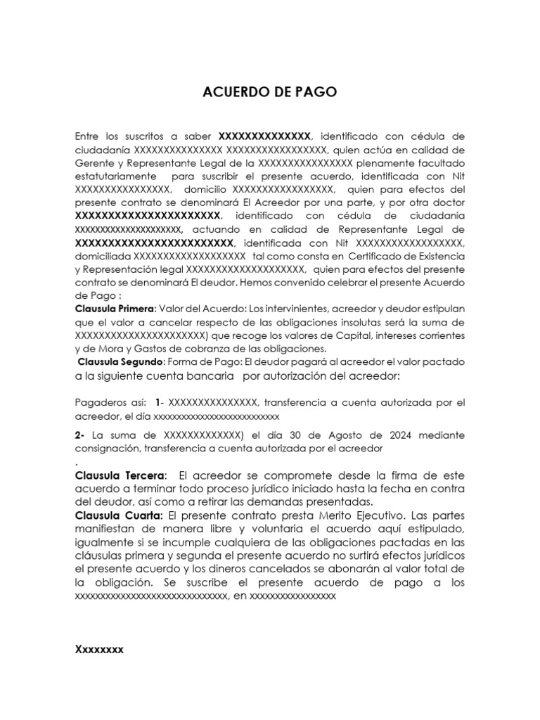 Modelo Acuerdo de Pago | PDF