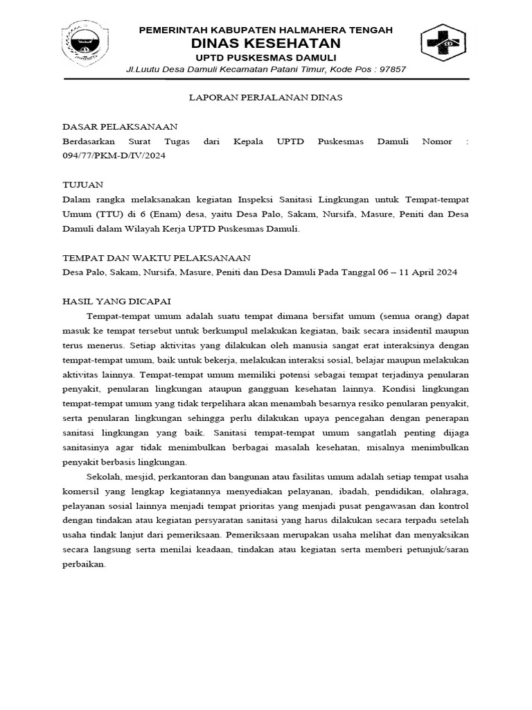 Laporan Inspeksi Sanitasi TTU | PDF | Kesehatan Holistik