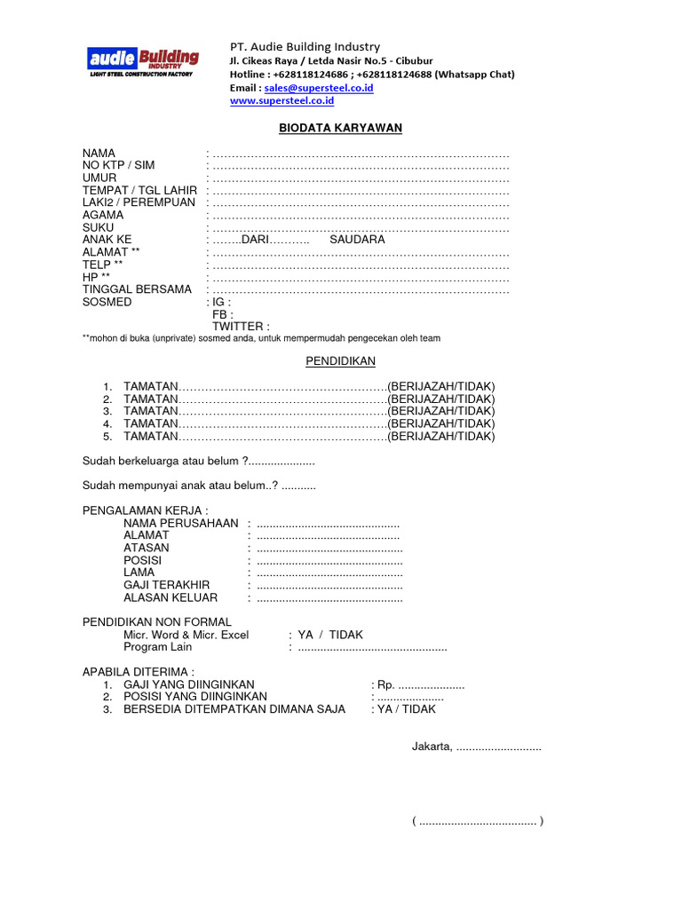 F-20016-Biodata Interview Pt. Abi | PDF