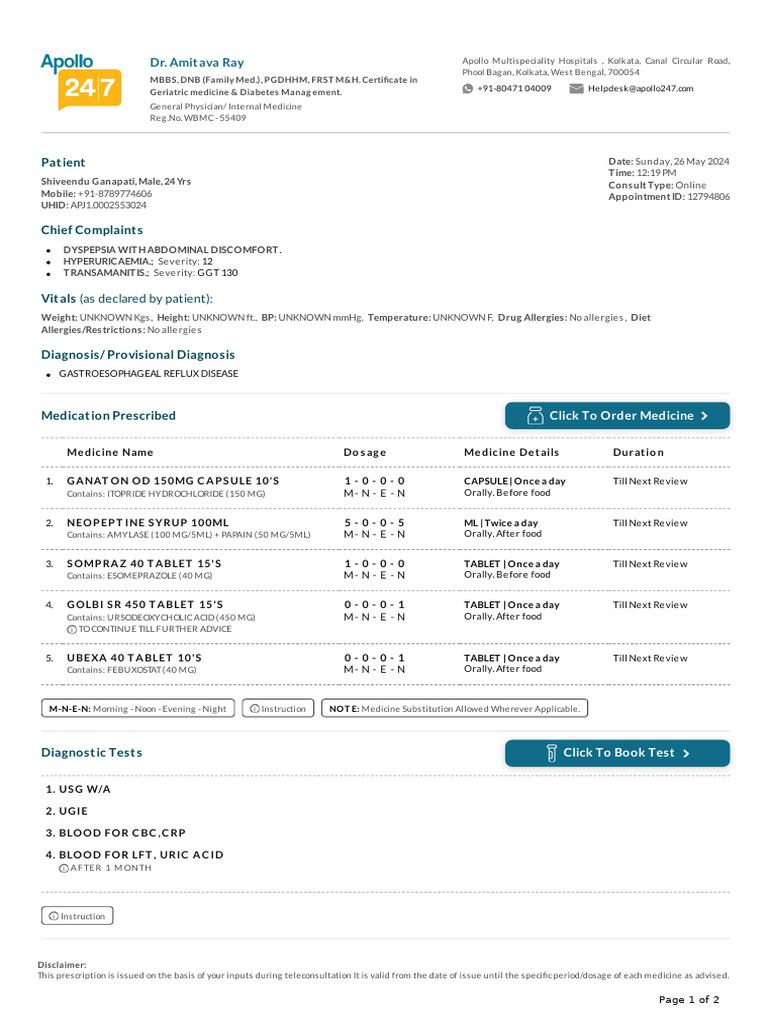 Prescription Apollo 2471716712344857 | PDF | Medical Specialties | Medicine