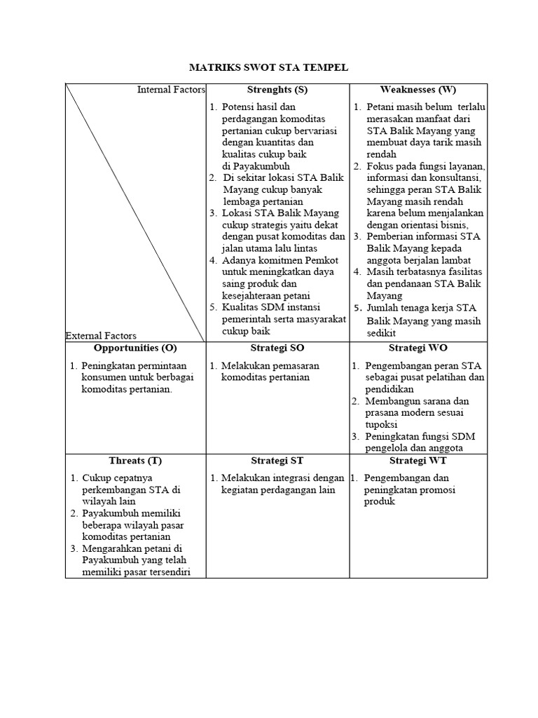 Hasil Matriks Swot Sta Tempel | PDF