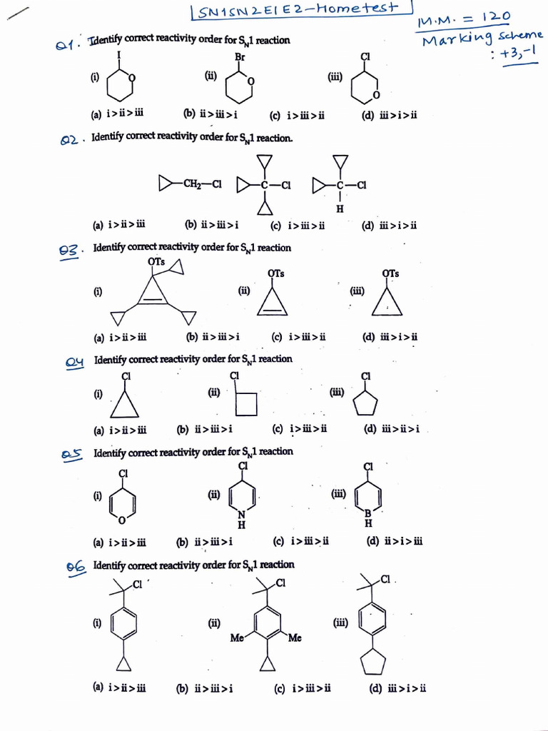 Sn1, Sn2, E1, E2 Home Test | PDF