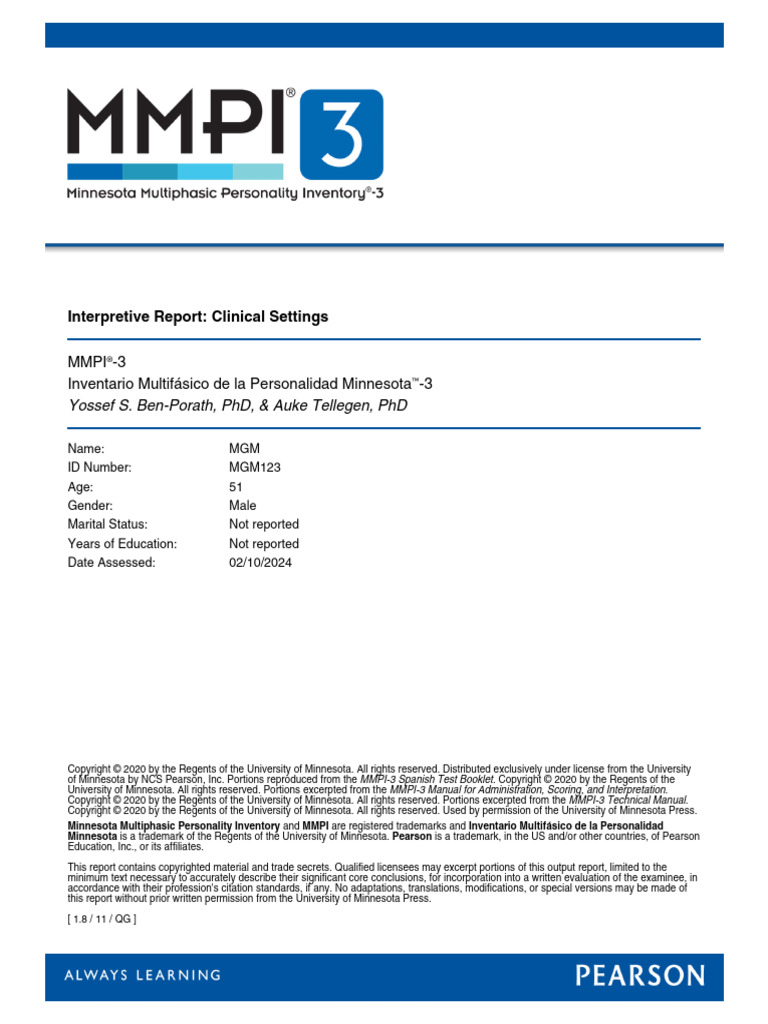 MMPI 3 Spanish Interpretive Report - Clinical Settings - 56384267 ...