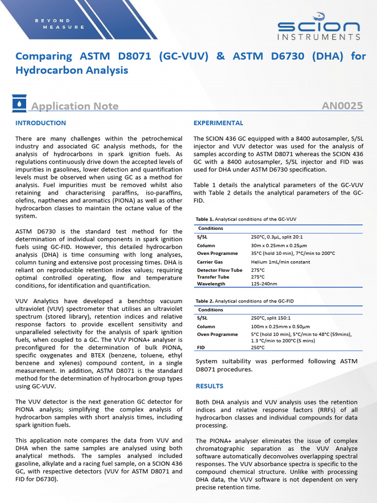 0025 - AN Comparison of VUV ASTM D8071 and DHA D6730.1 | PDF | Gas Chromatography | Analytical ...