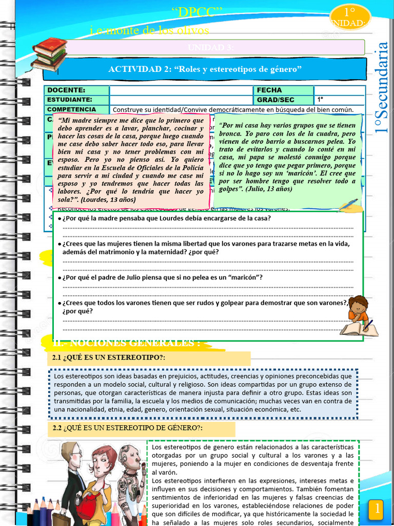1° DPCC - Actv.01-Und.7 2023 | PDF | Estereotipos | Adultos